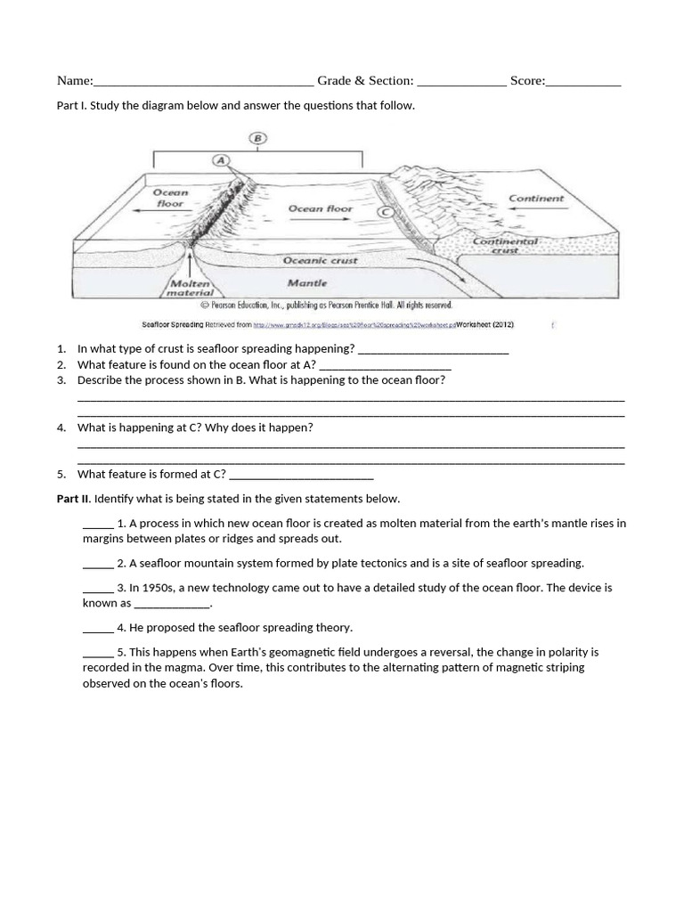 Seafloor Spreading Study Guide | PDF