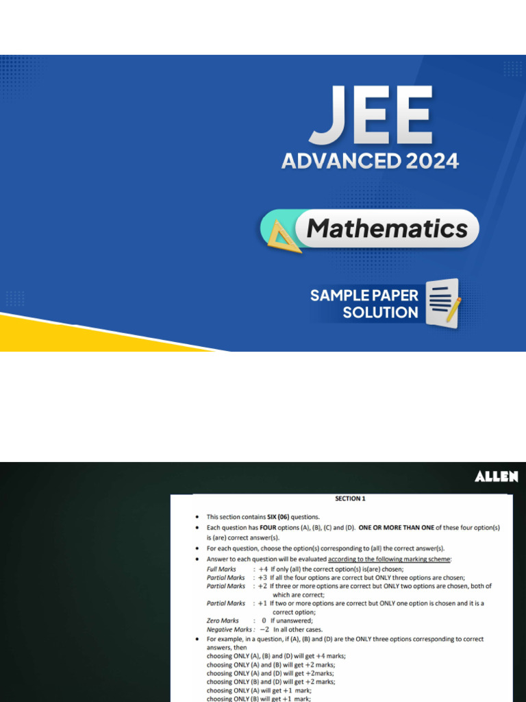 Sample Paper Solution (Physics and Mathematics) JEE ADVANCE 2023-24 | PDF