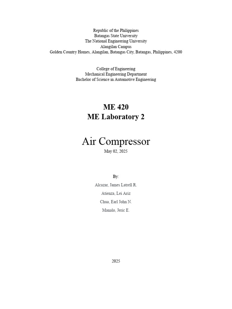 ME Laboratory 2 Experiment Report (Air Compressor) Group 1 Template ...