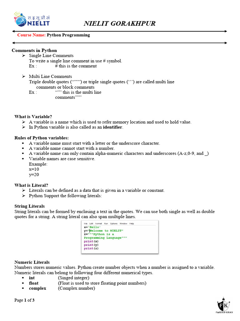 Variable Literal And Operators Pdf Variable Computer Science Boolean Data Type