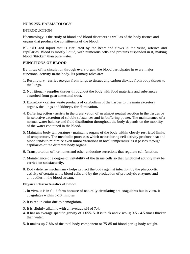 Clinical Haematology Nurs 255 | PDF | Haematopoiesis | White Blood Cell