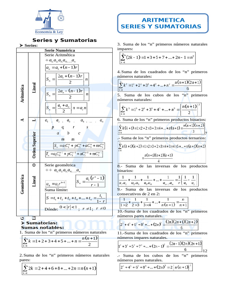 Series y Sumatorias | PDF | Análisis matemático | Matemática Elemental