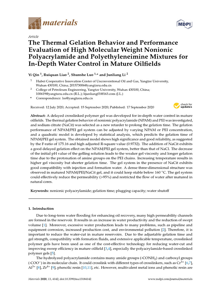 Evaluation of High MW Nonionic PAM and PEI - Yangze Univ - 2020 | PDF ...
