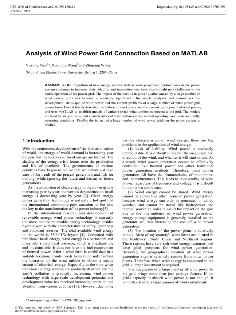 Analysis of Wind Power Grid Connection Based o | PDF | Wind Power ...