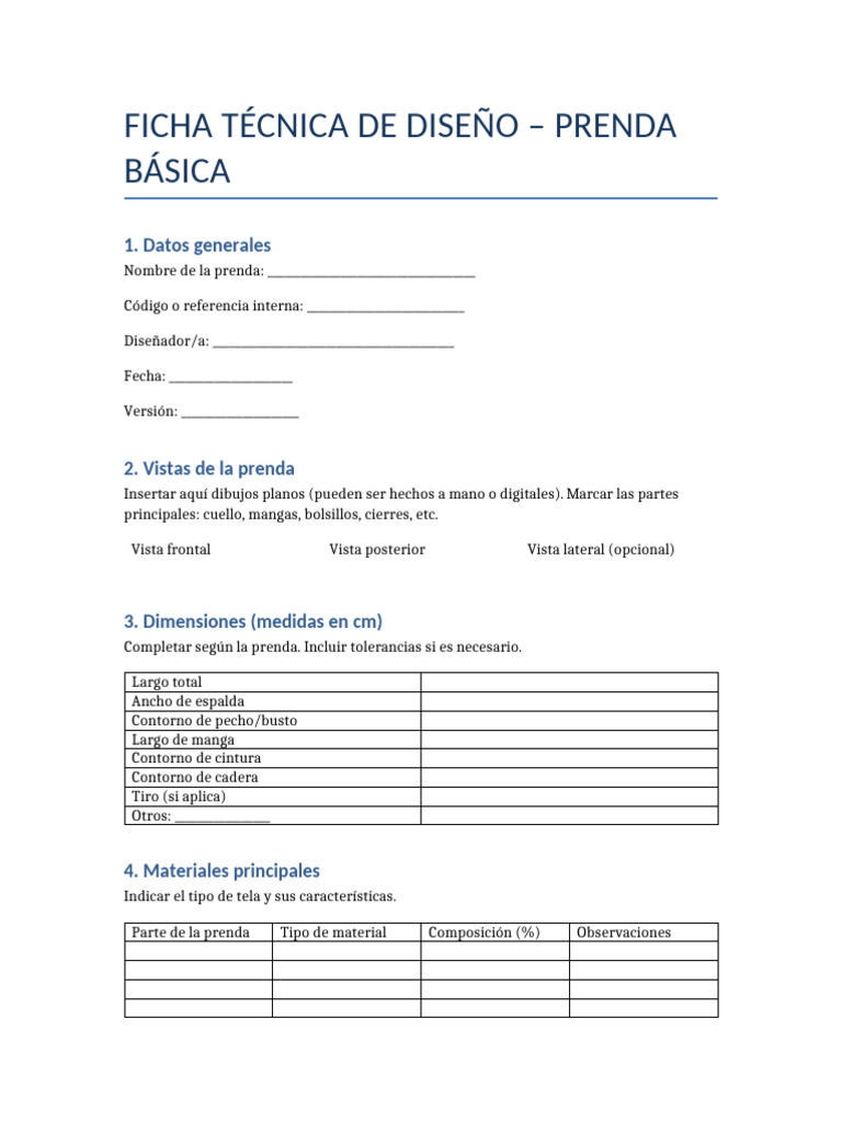 Ficha Técnica de Diseño de Prenda | PDF