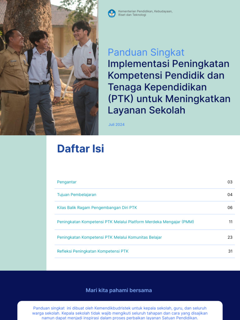 02 Panduan Singkat Tahap Benahi Implementasi - Peningkatan Kompetensi PTK - Ver3 | PDF