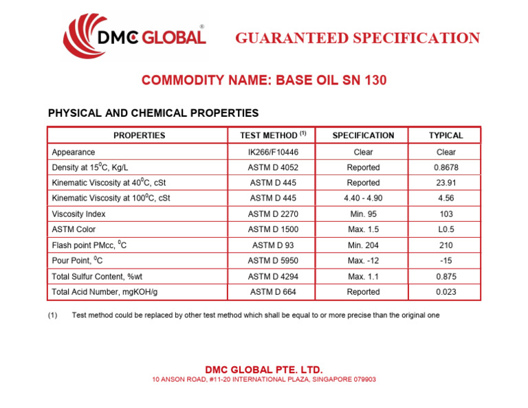 Spec Group 1 Based Oil Sn130 (Done) | PDF