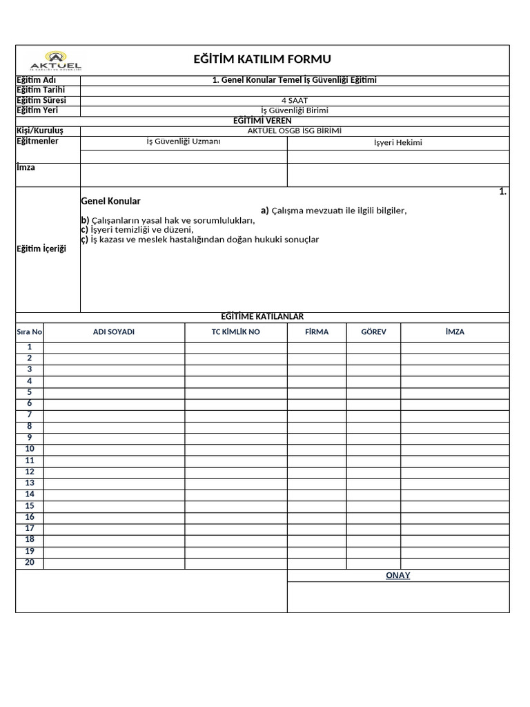 Eği̇ti̇m Katilim Formu Çalişan Temsi̇lci̇si̇ | PDF