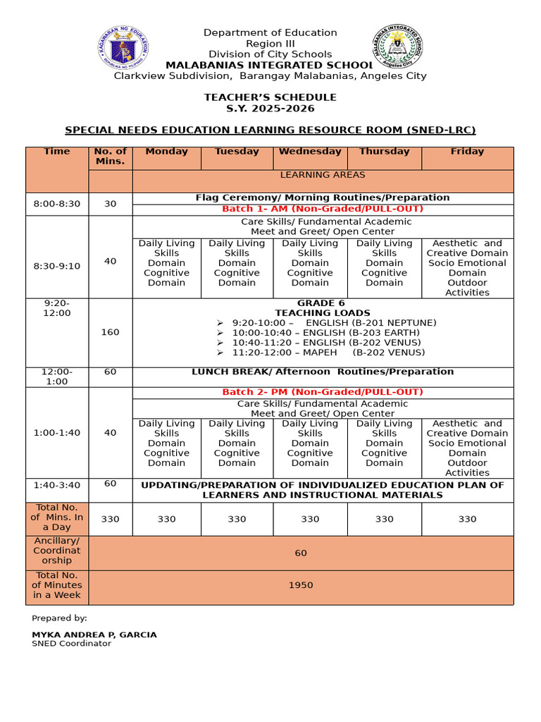 SNED Class Schedule 2025-2026 | PDF | Teaching | Neuroscience