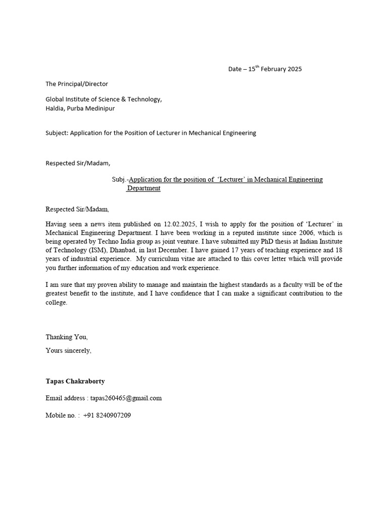 Application for Lecturer Position | PDF