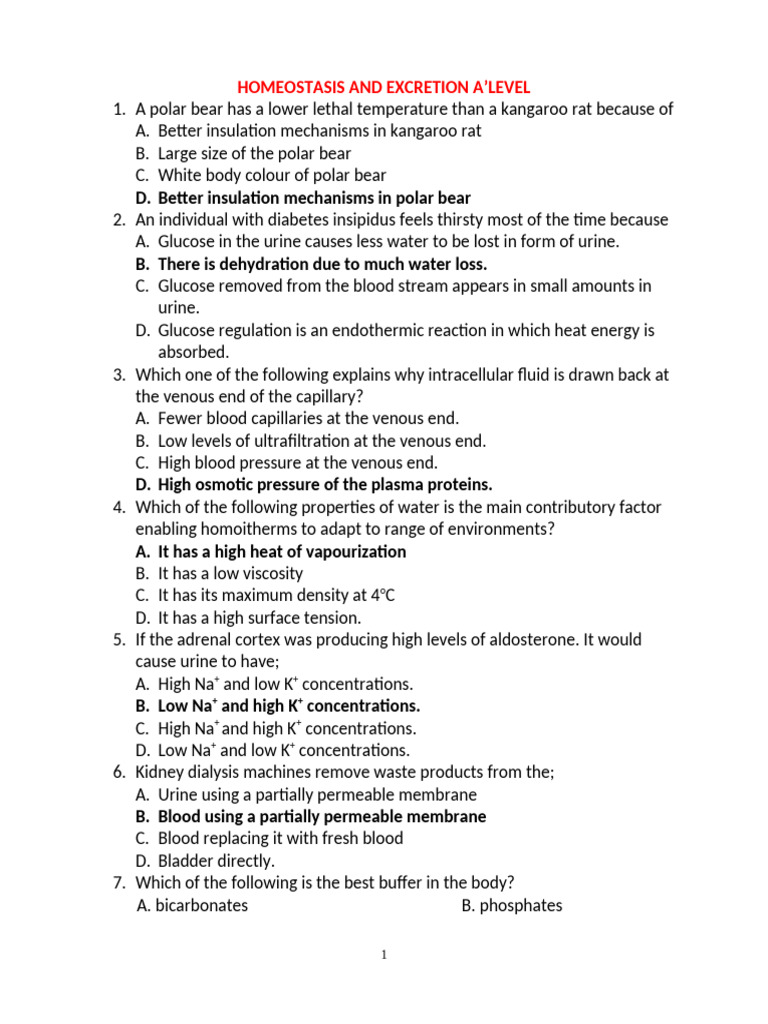 A-Level Homeostasis and Excretion Concepts | PDF | Glycogen | Kidney