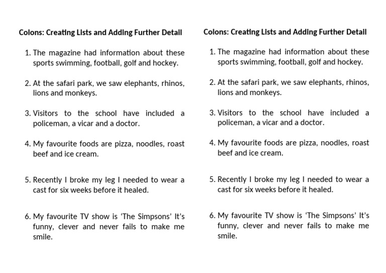 Using Colons for Lists and Details | PDF