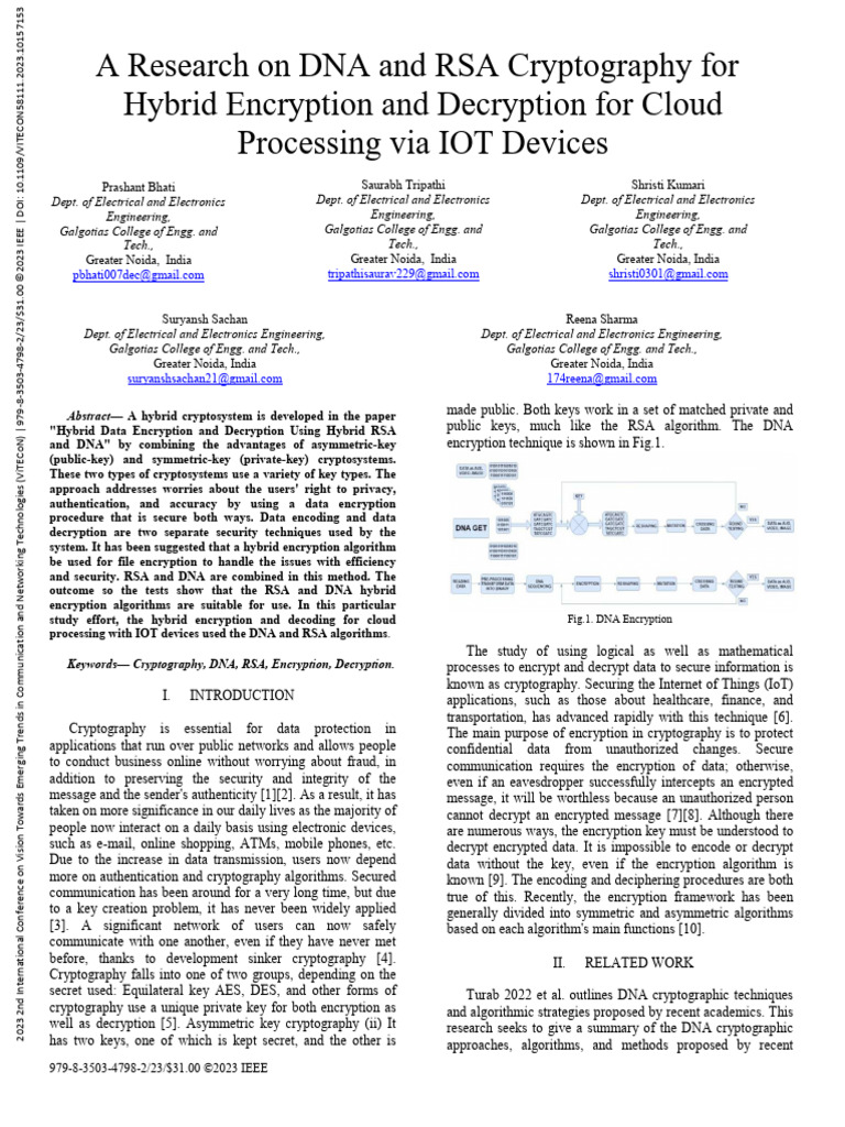 A Research On DNA and RSA Cryptography For Hybrid Encryption and | PDF | Cryptography | Encryption