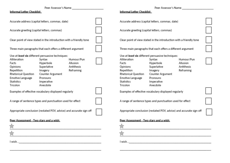 Informal Letter Writing Checklist | PDF | Human Communication ...