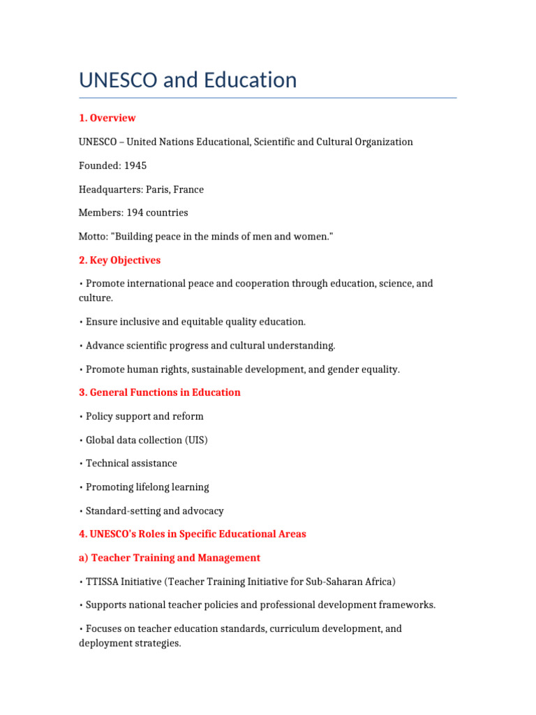 UNESCO and Education Notes | PDF | Learning