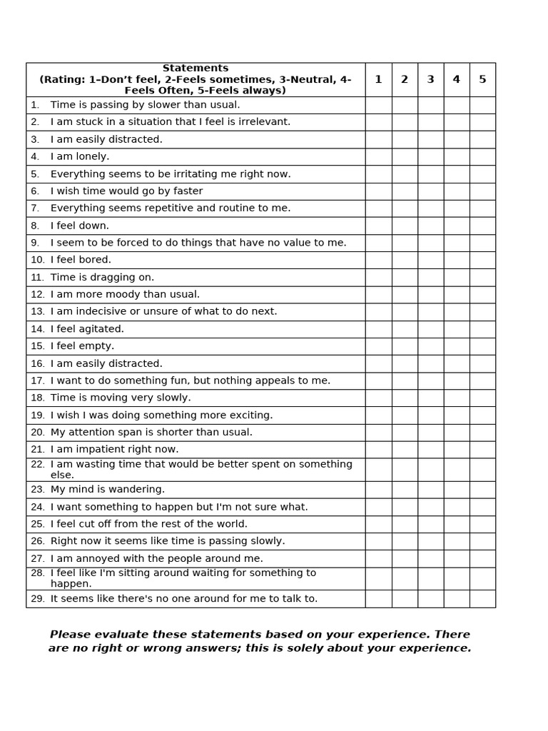 Boredom Questionnaire | PDF