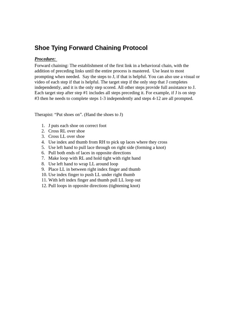 Shoe Tying Forward Chaining Guide | PDF