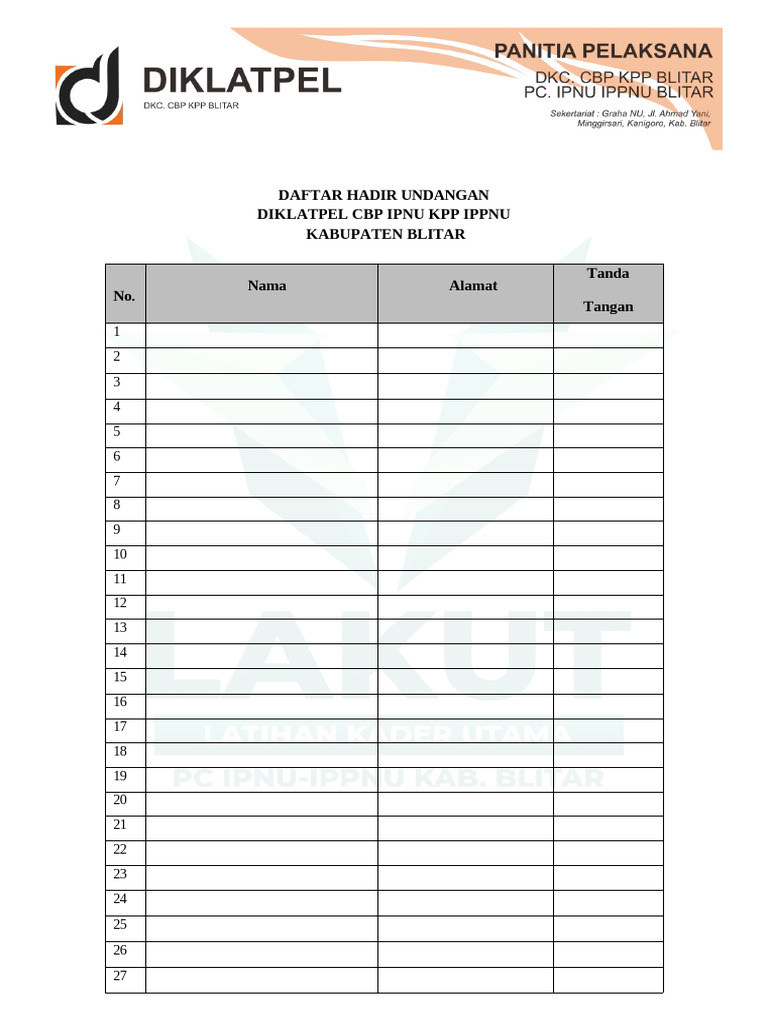 Daftar Hadir Rapi 60 Orang | PDF