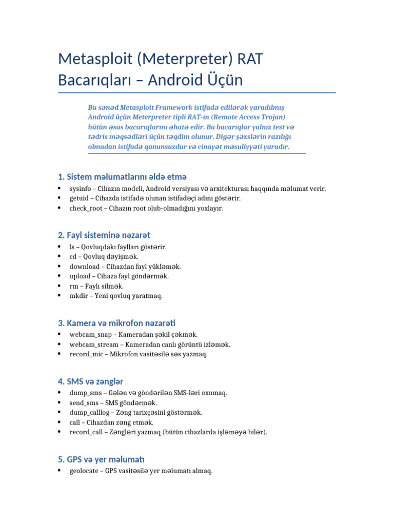Meterpreter RAT Bacariqlari Android | PDF