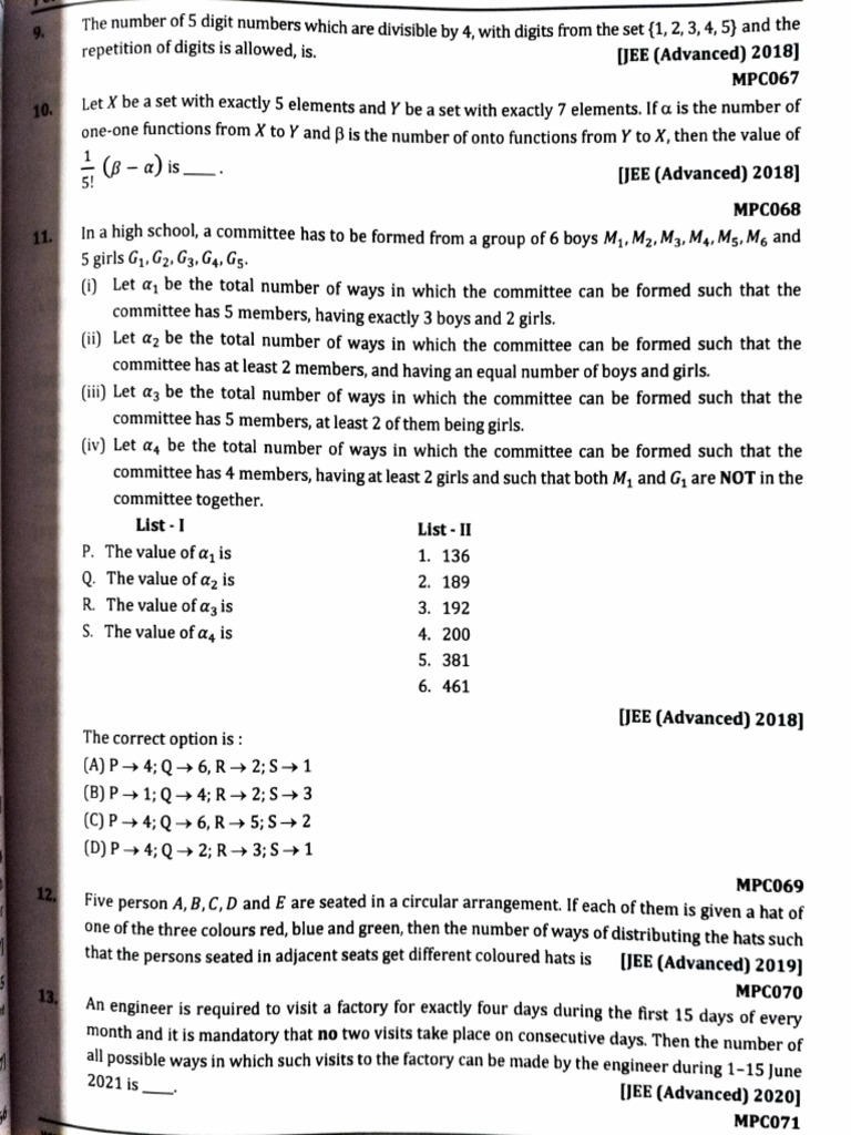 IIT Jee Advanced Questions of PNC Part 2 | PDF | Chess | Chess Theory