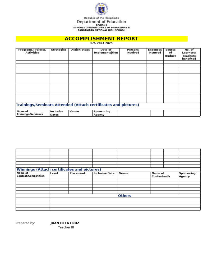 Accomplishment Report Template | PDF