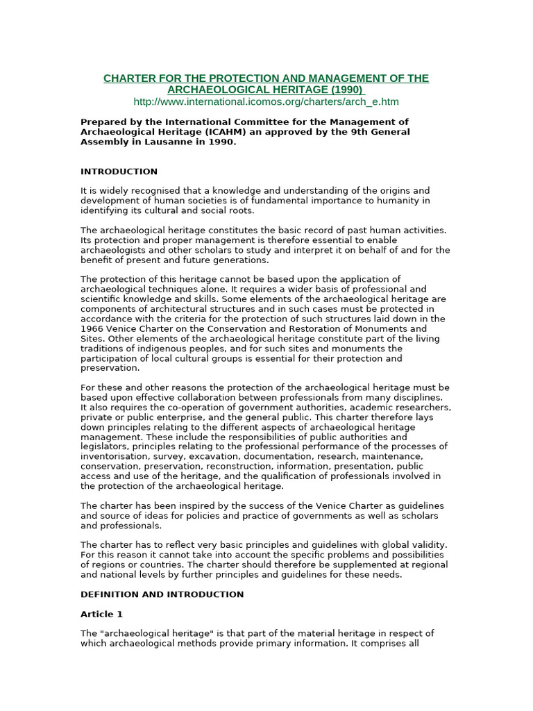 Archaeological Heritage Protection Charter | PDF | Cultural Heritage ...