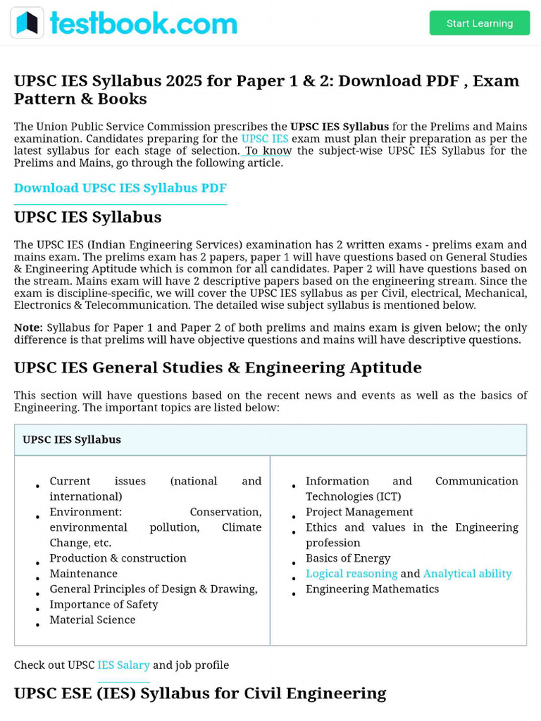 UPSC IES Syllabus 2025 For Paper 1 & 2 - Download PDF, Exam Pattern ...