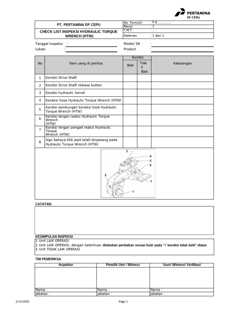 Inspeksi Hydraulic Torque Wrench 2025 | PDF