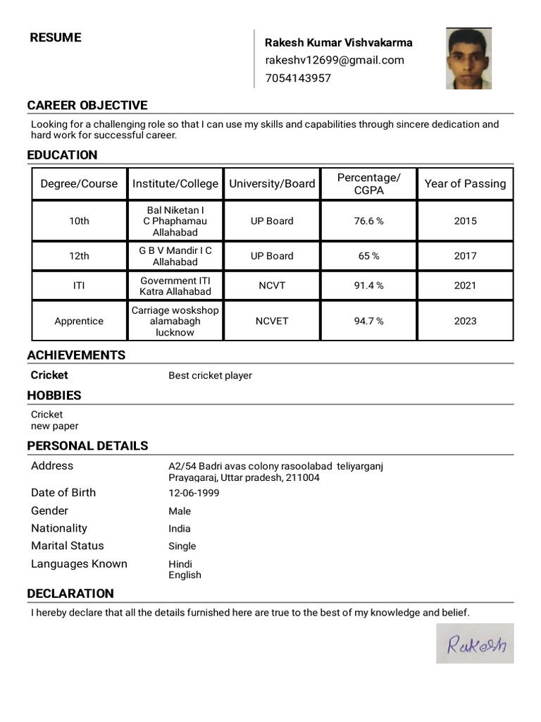 Resume - Rakesh Kumar Vishvakarma - Format1 | PDF