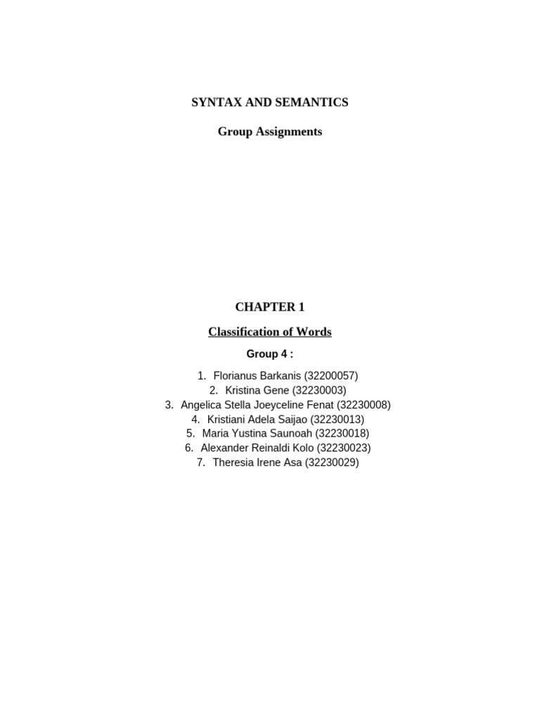 Syntax and Semantics Group 1-1 | PDF | Verb | Adverb