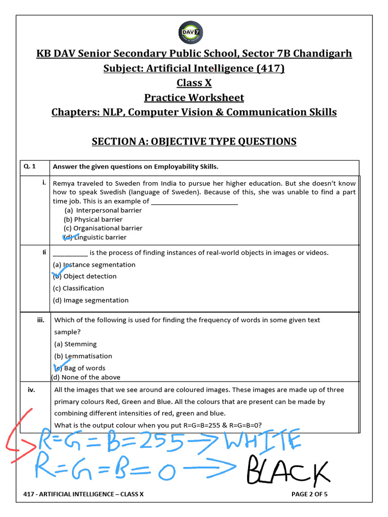 Class X Ai Practice Worksheet | PDF | Artificial Intelligence ...