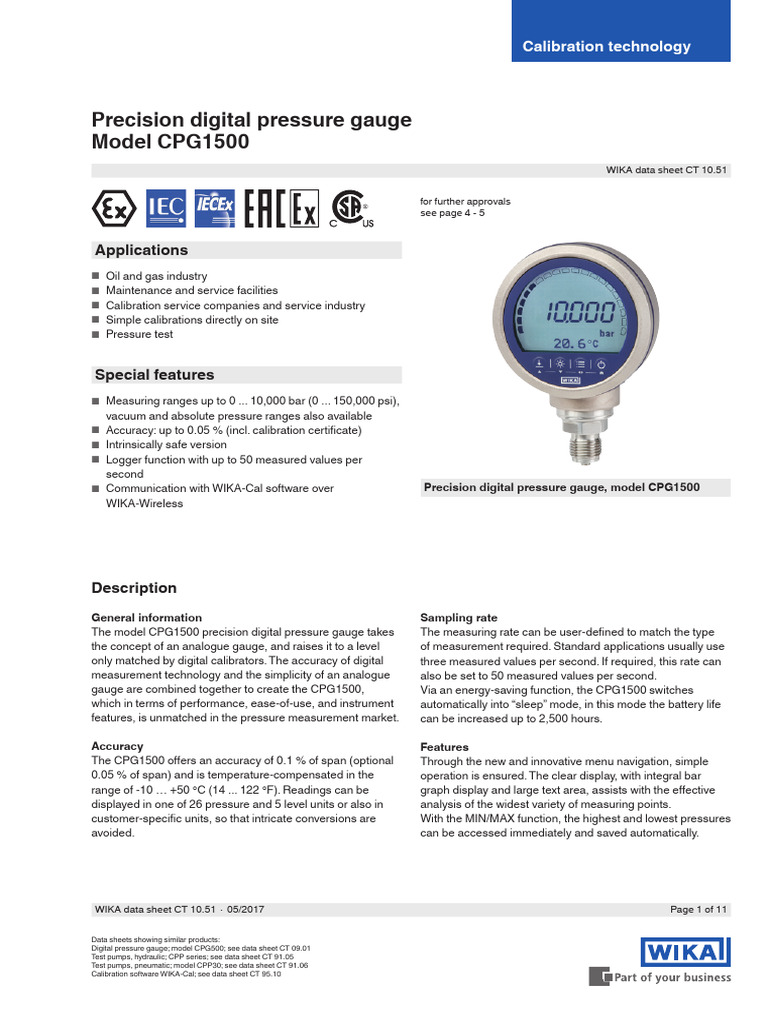 WIKA CPG1500 Specification | PDF | Calibration | Pressure Measurement