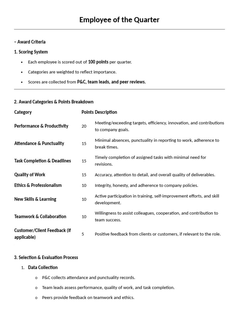 Employee of The Quarter | PDF | Incentive | Organizational Behavior