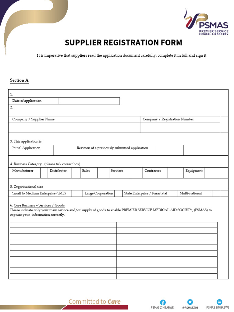 SUPPLIER REGISTRATION FORM 2024 PSMAS | PDF | Business