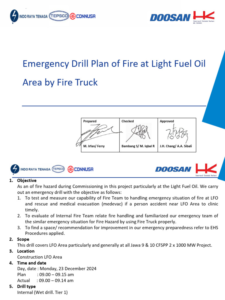 Emergency Drill of Fire at by Fire Team Report 23 December 2024 Oke | PDF | Emergency | Safety