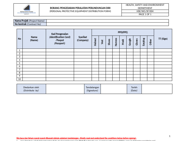 004 Ppe Issuance Form | PDF | Equipment | Workplace