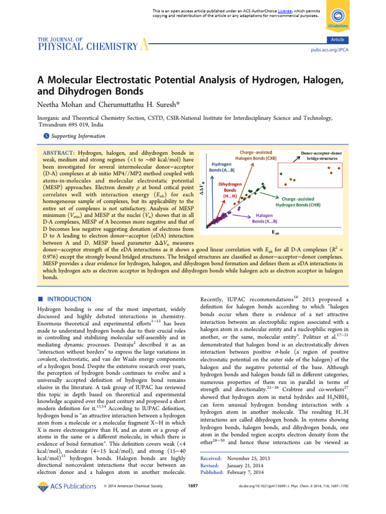2014 Mohan-Suresh JPCA Molecular ESP Analysis | PDF | Hydrogen | Physical Chemistry