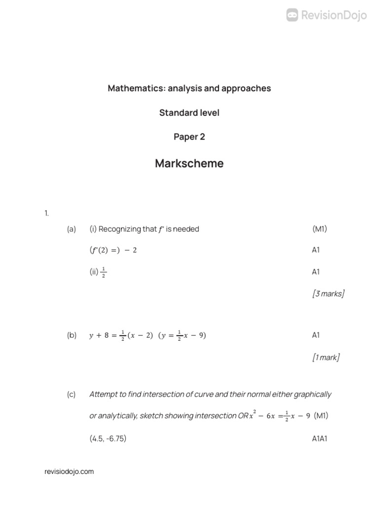 Math AA SL Predicted Paper 2 Markscheme | PDF