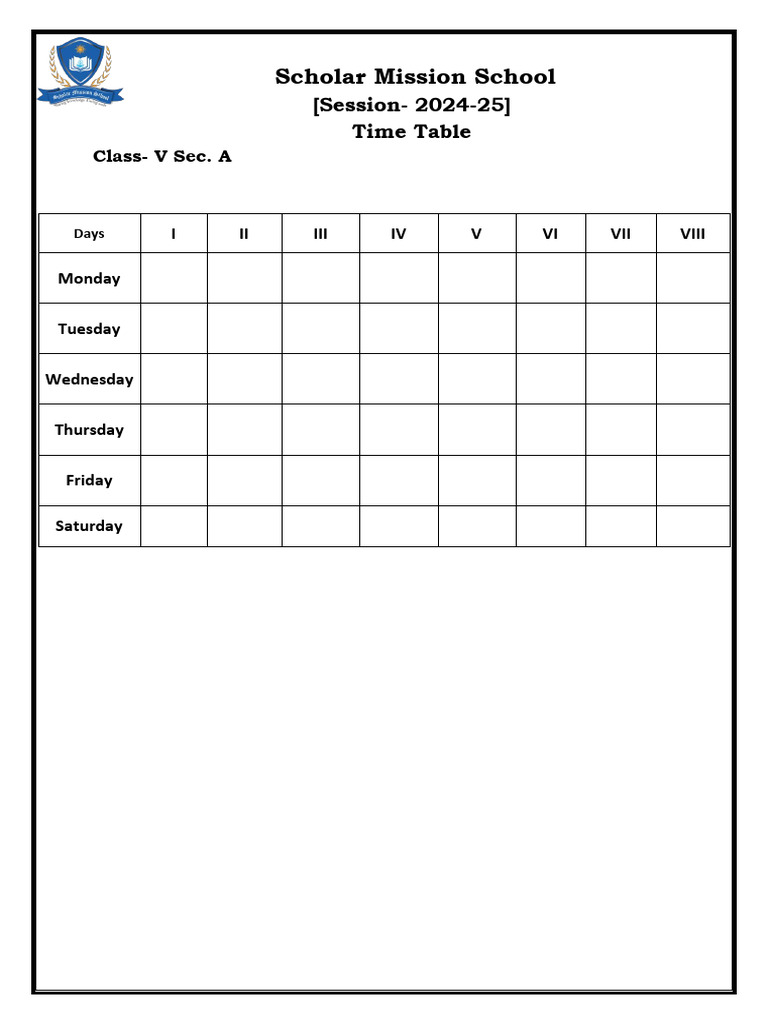 Class 5 Time Table 2024-25 | PDF