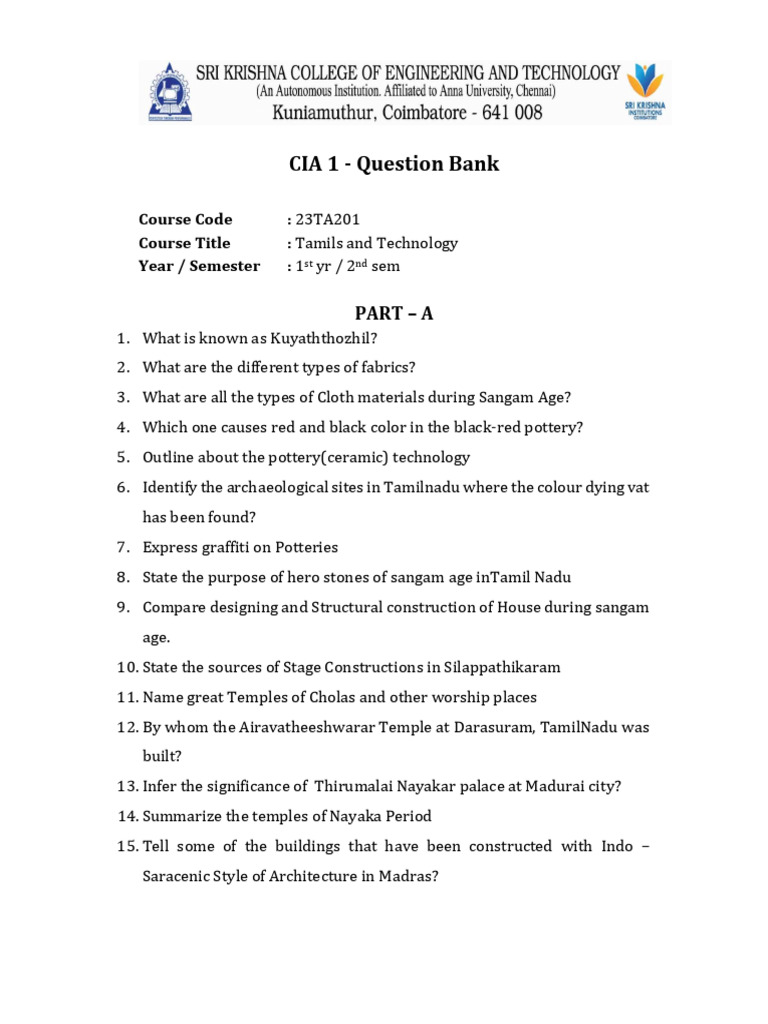 CIA 1 Question Bank | PDF