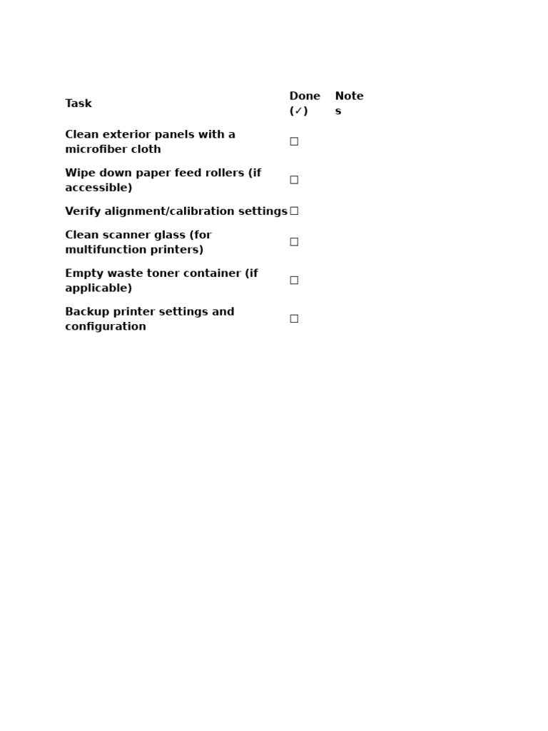 Weekly 3D Printer Miantenance Checklist | PDF
