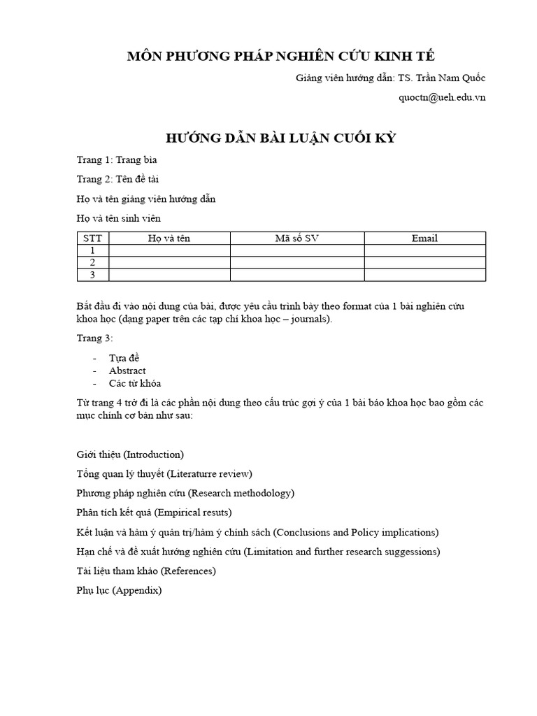 Thang điểm Cuối kỳ PPNCKT - UEH | PDF