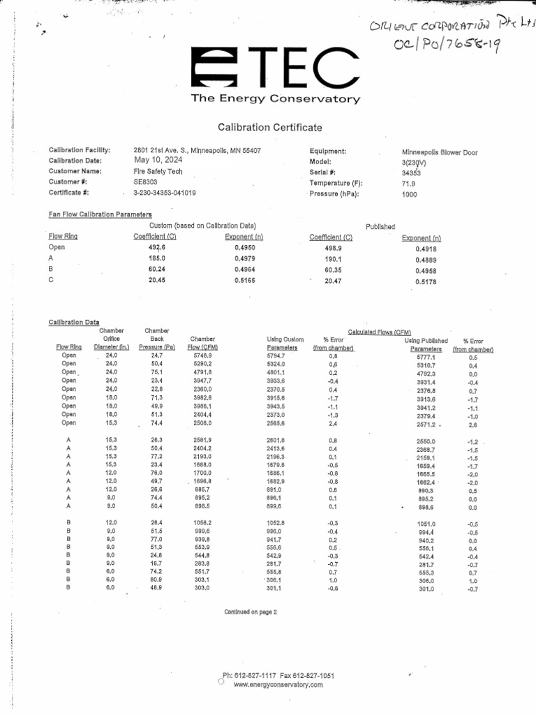 TEC Blower Door Model 3 SN 34353 | PDF