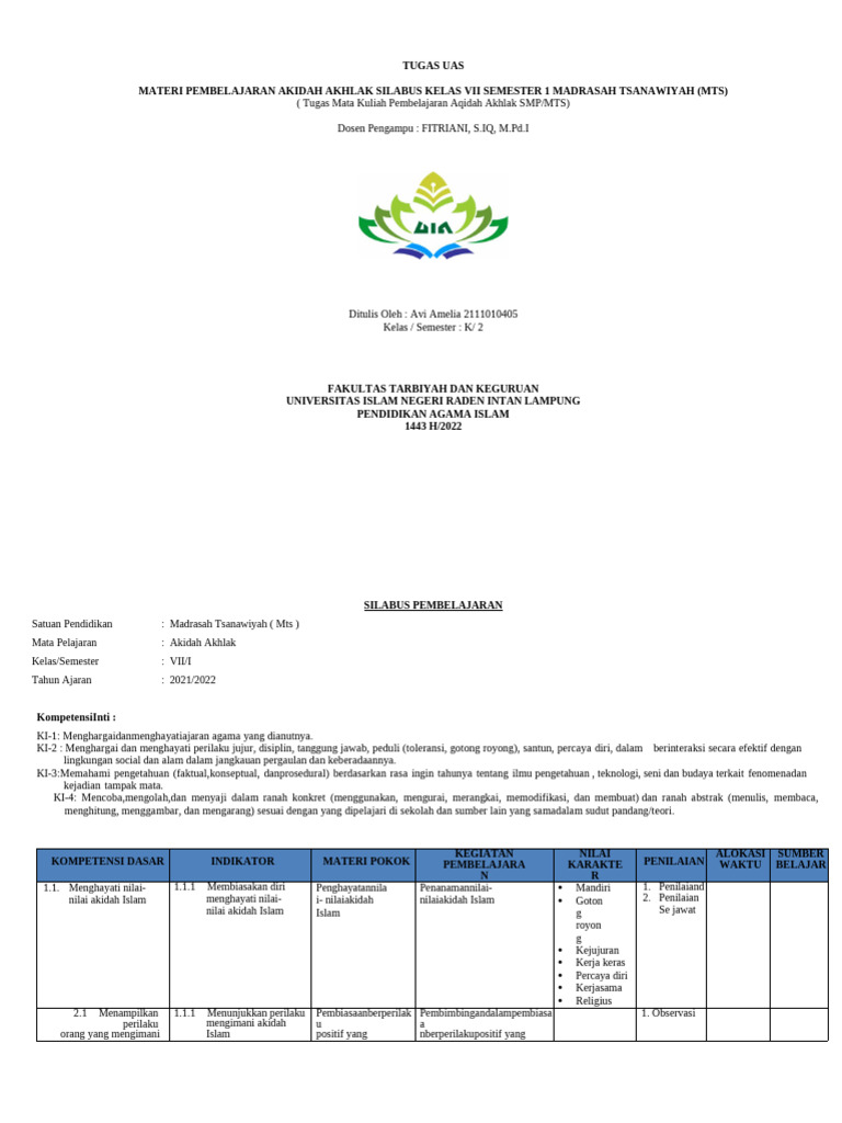 Avi Amelia (Uas Akidah Akhla) | PDF