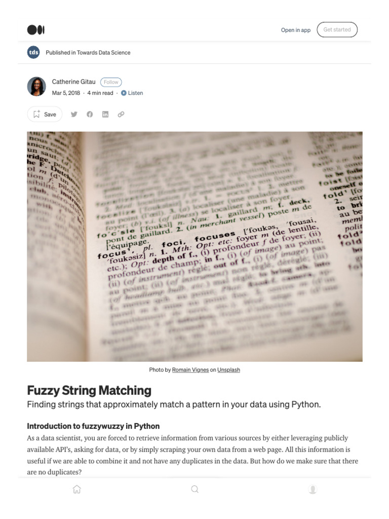 Fuzzy String Matching. Introduction To Fuzzywuzzy in Python - by Catherine Gitau - Towards Data ...