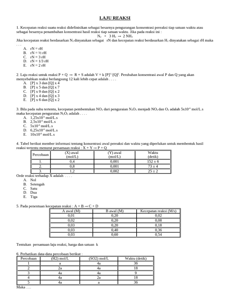 Latihan Ulangan Laju Reaksi | PDF