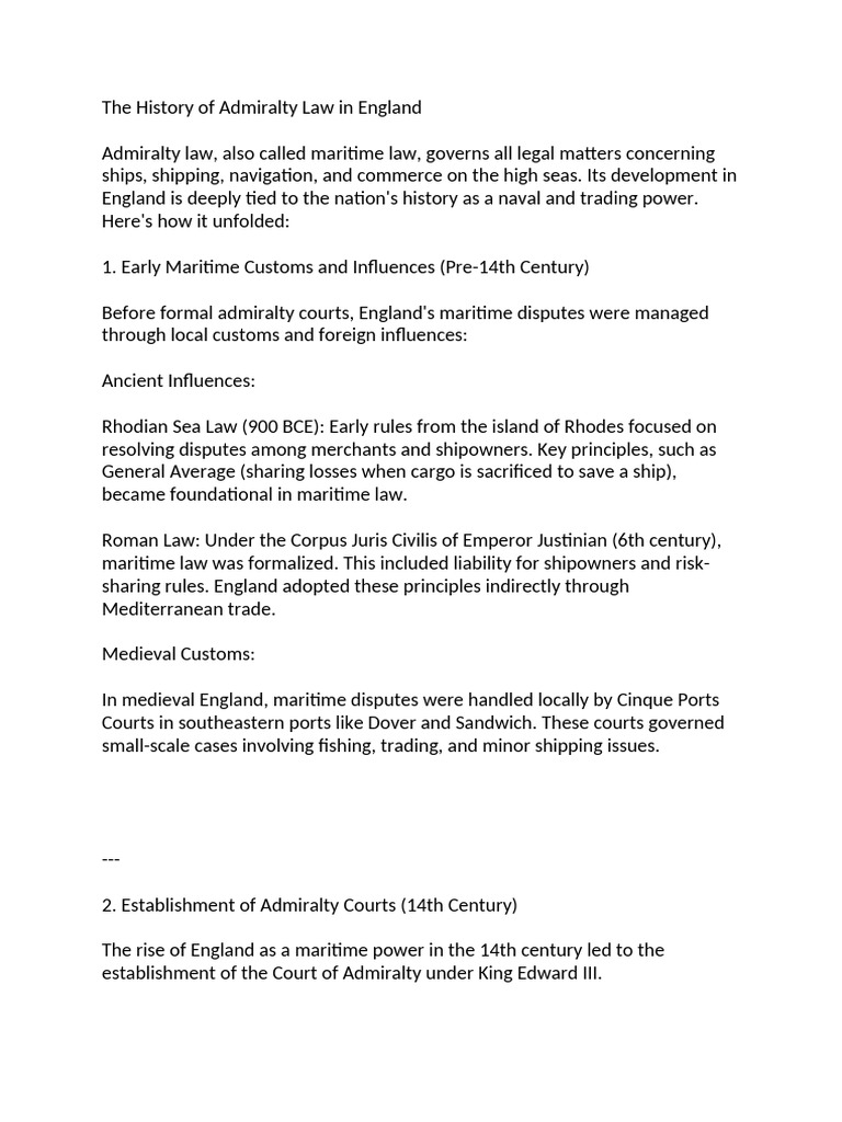 History of Admiralty Law in England | PDF | Admiralty Law | Common Law