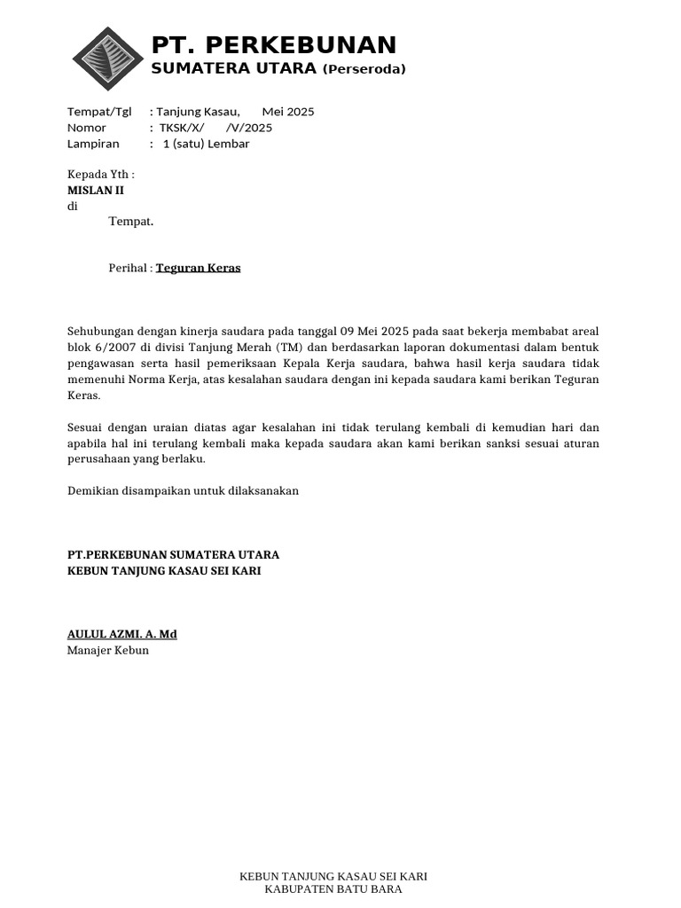 Surat Peringatan Mislan II | PDF