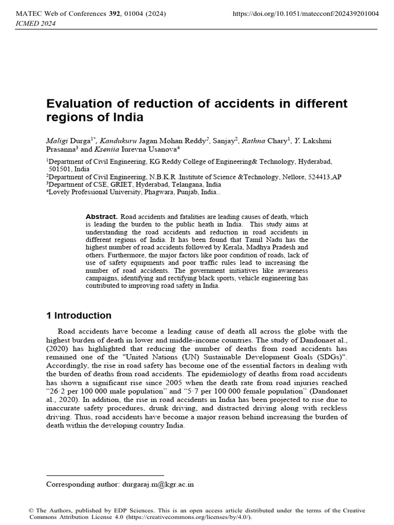 Evaluation of Reduction of Accidents in Different | PDF | Traffic ...