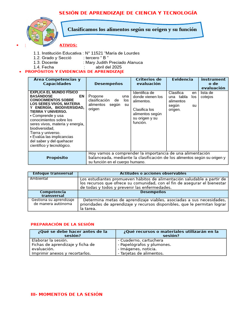 SA Clasificamos Los Alimentos | PDF | Alimentos | Aprendizaje